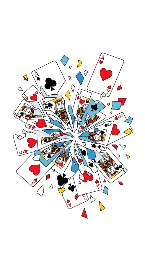 Broken Playing Cards Spread Out in Circular Pattern with Colorful ...