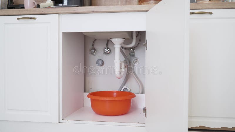 Water Leaking from Broken Kitchen Sink Pipe with Siphon Problem Close ...