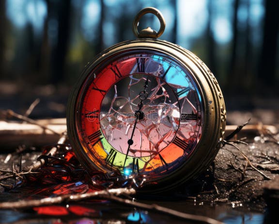 A Broken Pocket Watch on the Ground in the Woods Stock Illustration ...