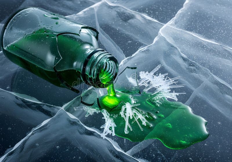 Broken Poison Bottle Leaking Onto Frozen Cracked Ice Stock Illustration ...