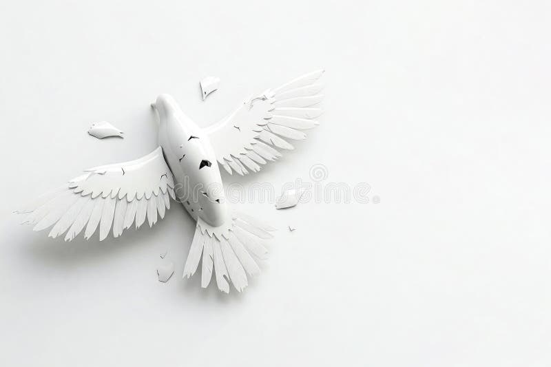 A Broken Porcelain Bird Crashing into a Wall. Space for Text. Stock ...