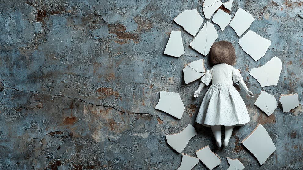 Broken Porcelain Doll Lying among Shattered Pieces on a Textured ...