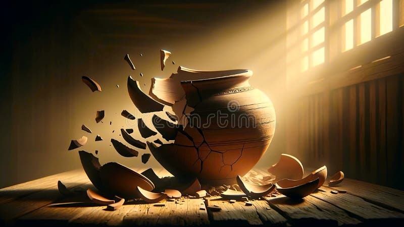 A Broken Pot of Clay on a Wooden Table Stock Image - Image of shattered ...