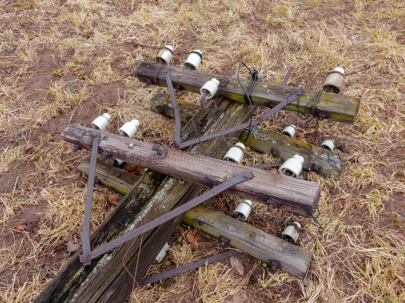 Broken Power Pole Lies on the Ground. Stock Photo - Image of outdoor ...