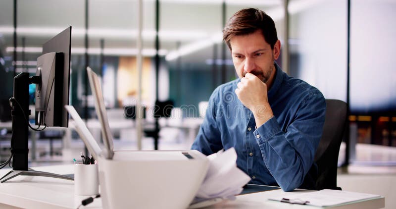 Broken Printer Problem. Man Tried Stock Image - Image of glass ...