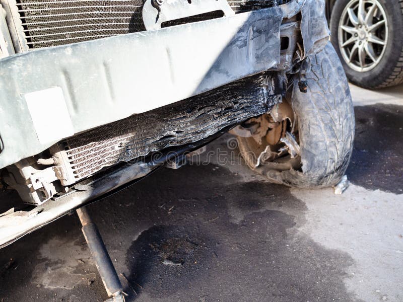 Broken Radiator of Crashed Car Close Up Stock Photo - Image of accident ...