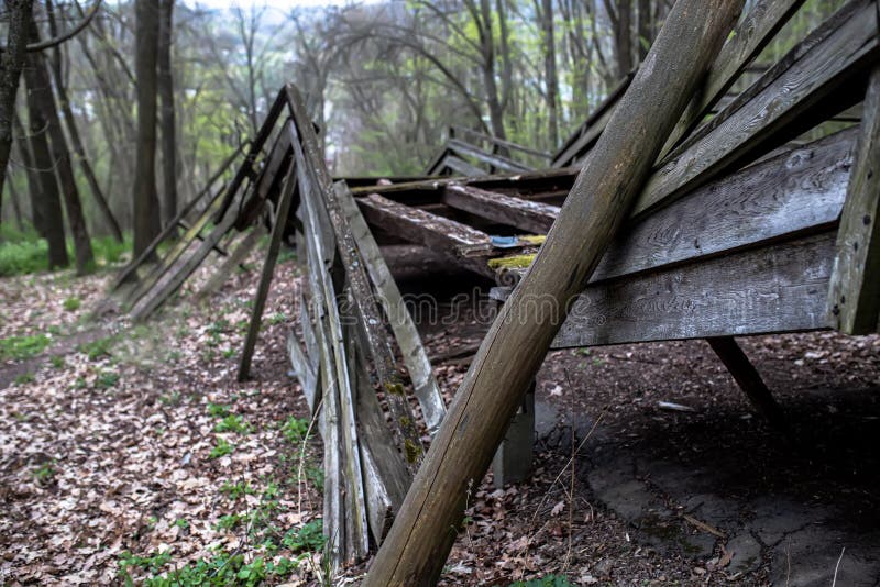 Broken Railings of a Wooden Bridge. Stock Image - Image of wreck ...