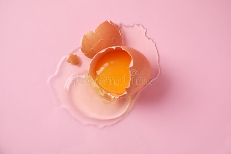 Broken Raw Egg Shell Pink Background Above View Stock Photos - Free ...