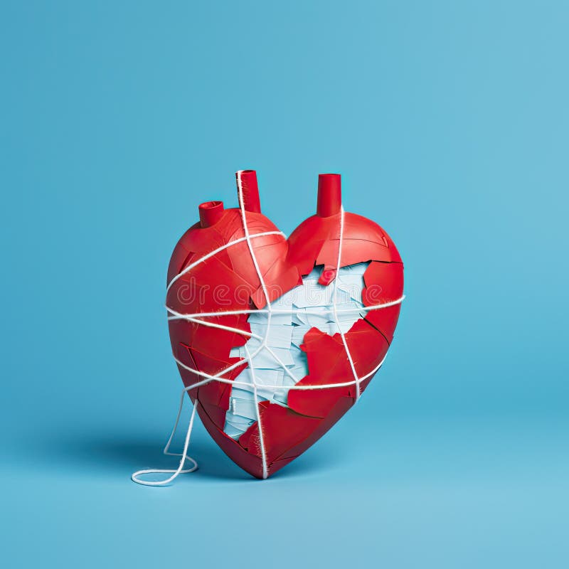 Broken Red Atomic Heart with Cracks, White Plaster Inside Tied with ...