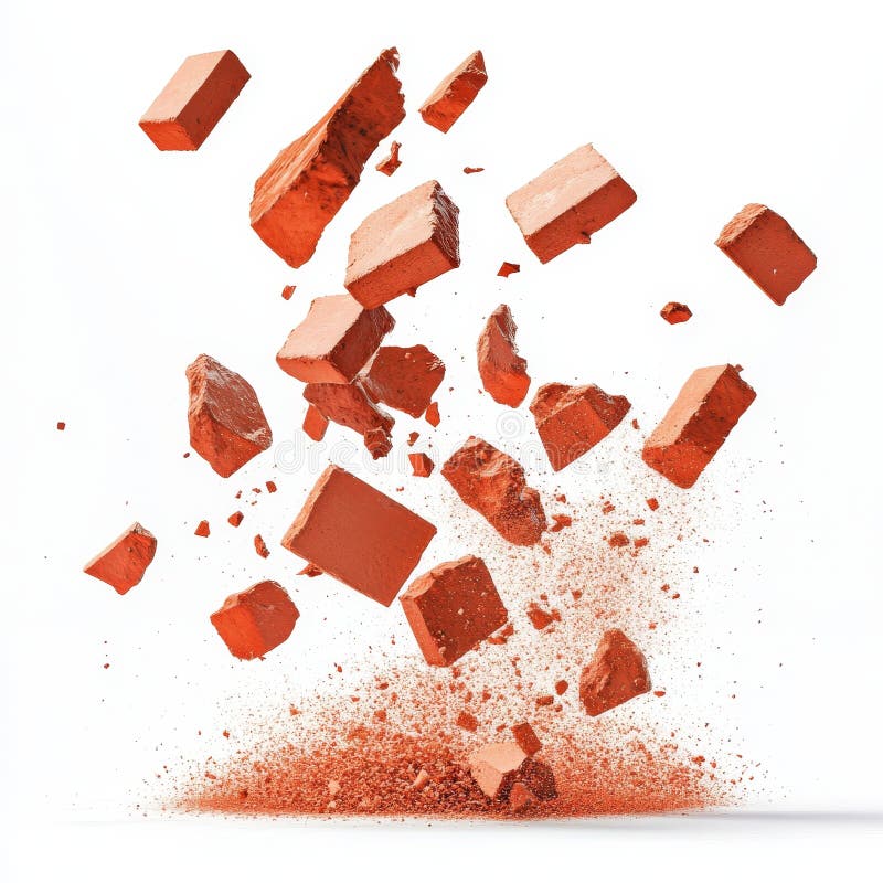 Broken Red Brick Explosion in MidAir Stock Illustration - Illustration ...