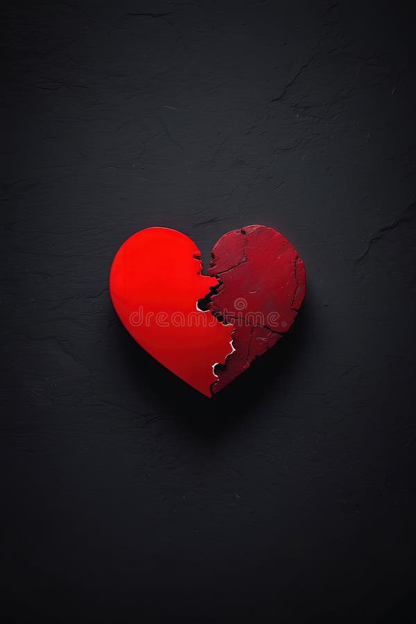 Broken Red Heart on Black Background. Love Heart Mockup Wallpaper Stock ...