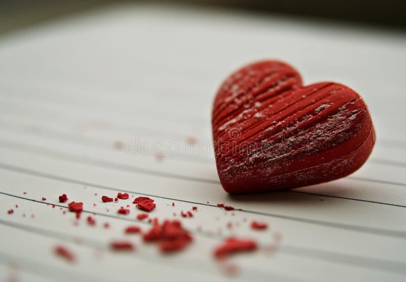 Broken Red Heart on Lined Paper, Crumbling Love High Quality Image ...