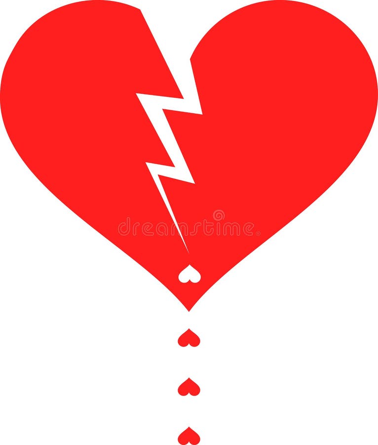 Broken red heart stock vector. Illustration of dripping - 225514206