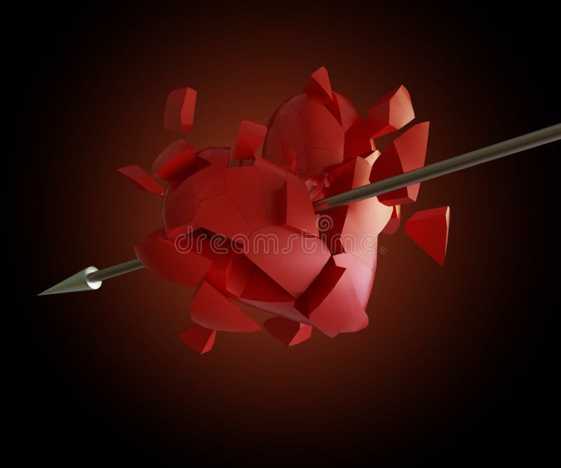 Broken Red Heart Shape Shoot by Arrow Trough it Stock Illustration ...