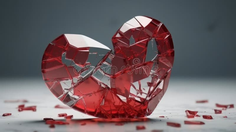 Broken Red Heart with Shattered Glass Texture. Generative Ai Stock ...