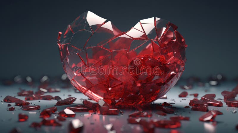 Broken Red Heart with Shattered Glass Texture. Generative Ai Stock ...