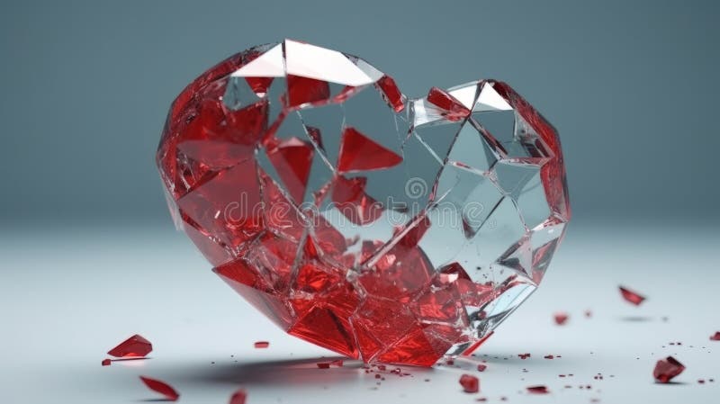 Broken Red Heart with Shattered Glass Texture. Generative Ai Stock ...