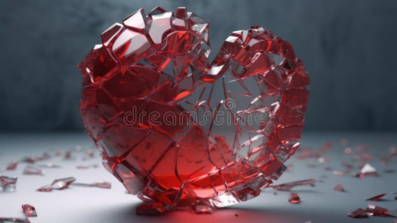 Broken Red Heart with Shattered Glass Texture. Generative Ai Stock ...