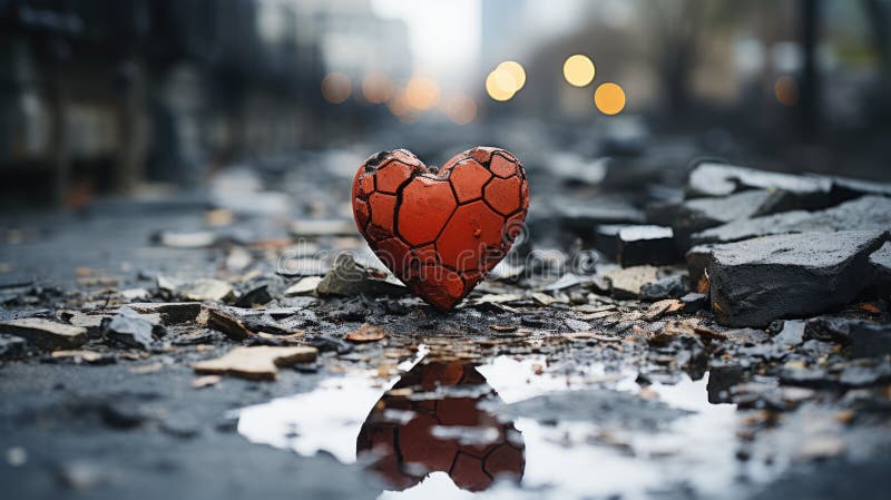 A Broken Red Heart Sitting on the Ground. Stock Illustration ...