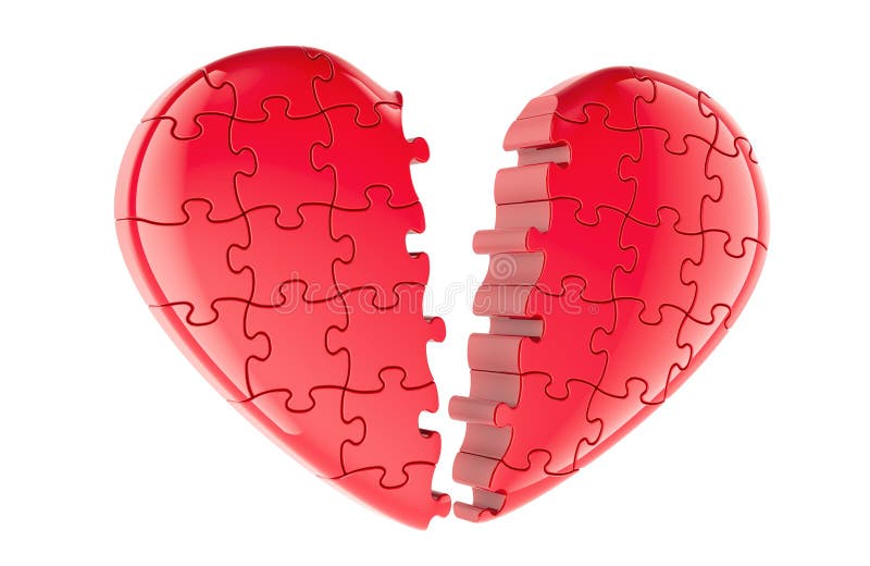 Broken Red Heart into Two Pieces, 3D Rendering Stock Illustration ...
