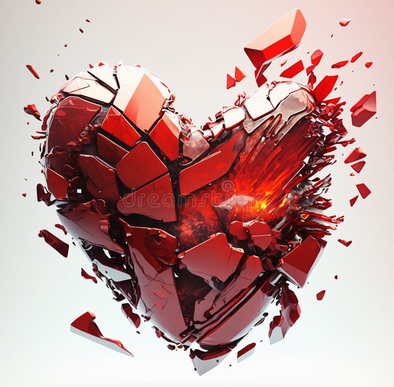 Broken Red Heart on White Background Stock Illustration - Illustration ...