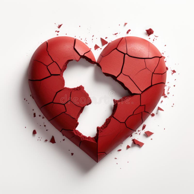 A Broken Red Heart on a White Surface. Digital Image. Broken Heart ...