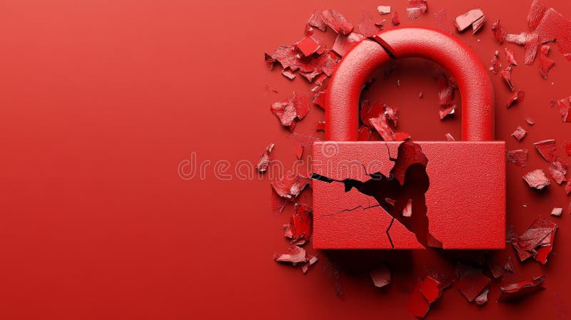 A Broken Red Padlock Symbolizes a Data Breach Set Against a Red ...