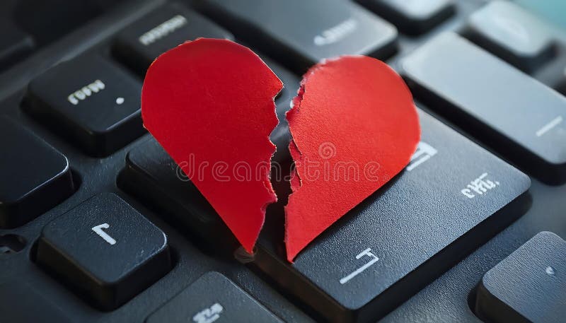 Broken Red Paper Heart Rests on a Computer Keyboard, Symbolizing ...