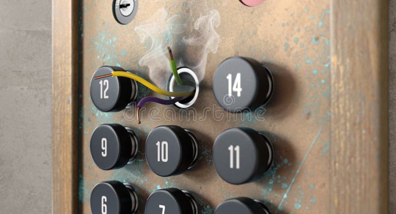 Broken Retro Elevator Control Panel Stock Image - Image of brass, flat ...