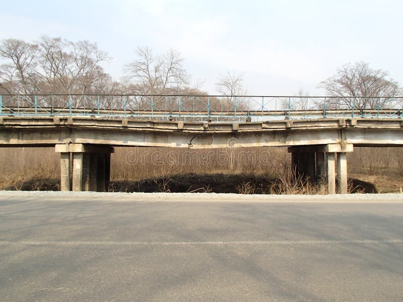 Broken Road Bridge with Big Crack at the Bottom Stock Image - Image of ...