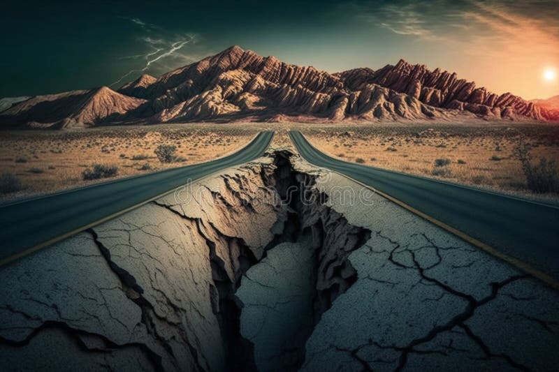 Broken Road by an Earthquake Generative AI Stock Illustration ...