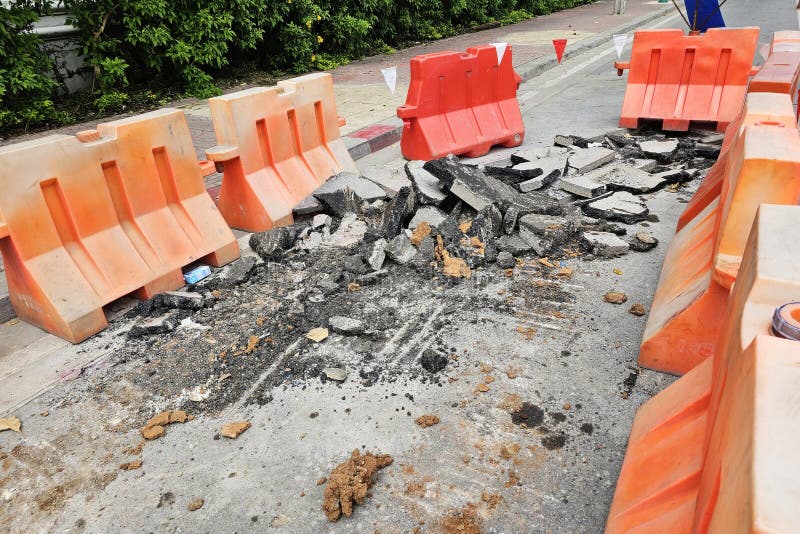 Broken Road Under Construction Area. Stock Image - Image of industrial ...