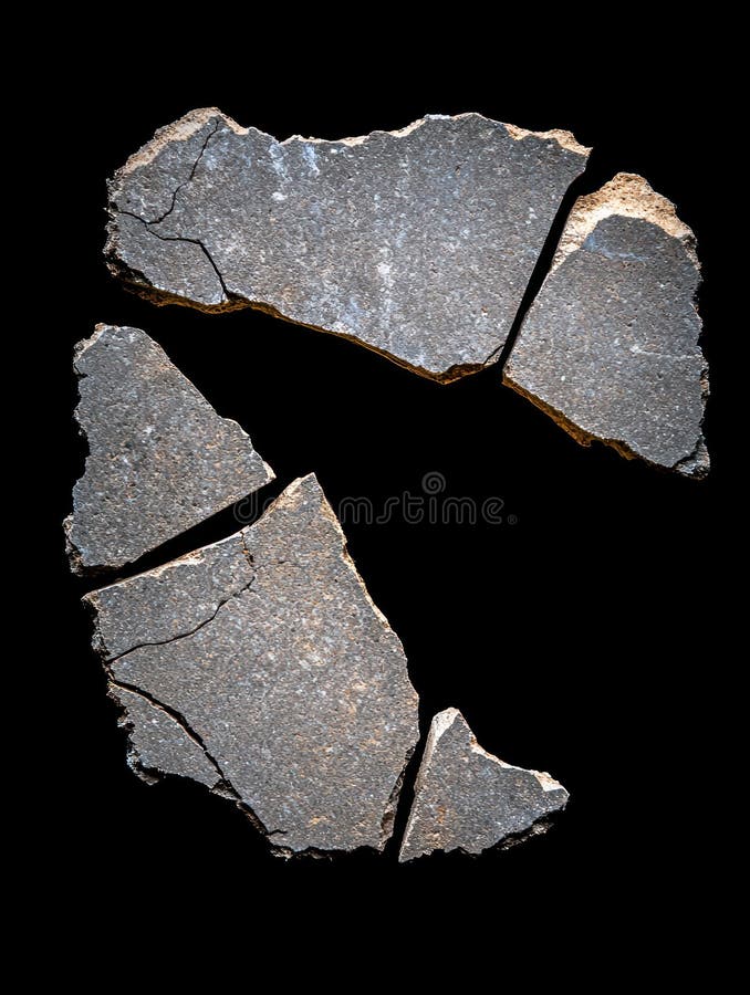 Broken Rock Fragments on Black Background Stock Illustration ...