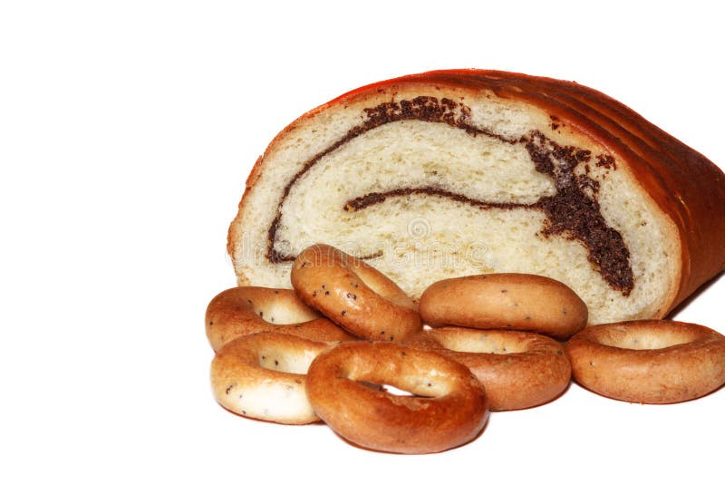 Broken Roll with Poppy Seeds and Bagels Stock Image - Image of cooking ...