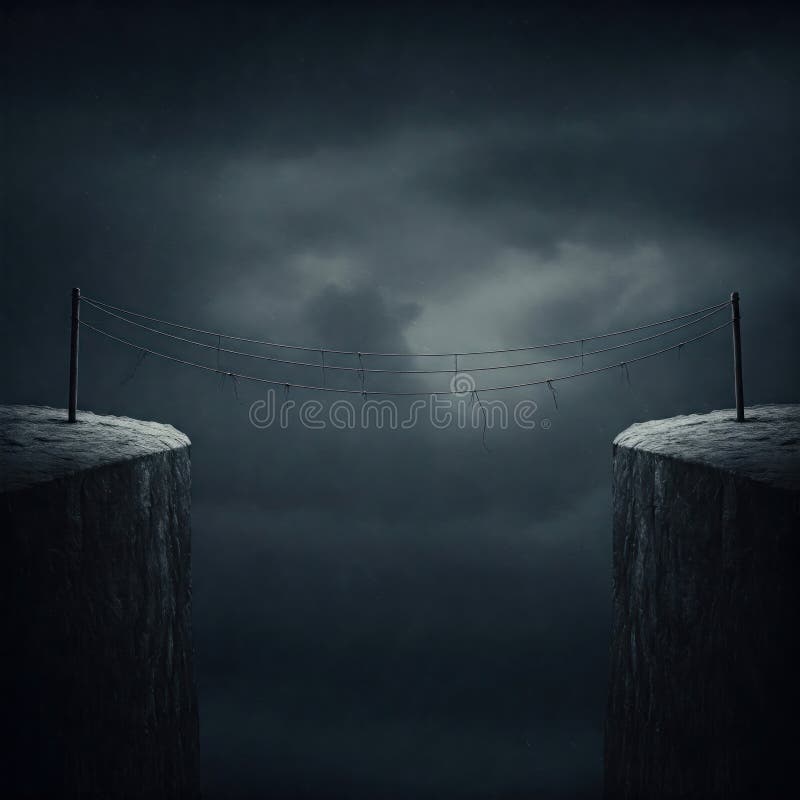 A Broken Rope Bridge Over the Abyss in a Storm. Stock Photo - Image of ...