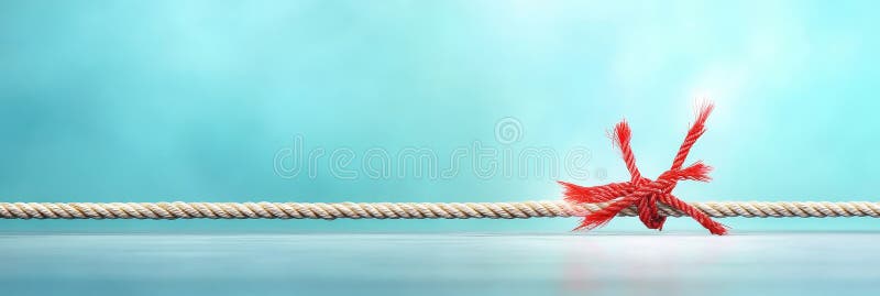 Broken Rope Concept a Red Knot Breaks a Thick White Rope Against a ...