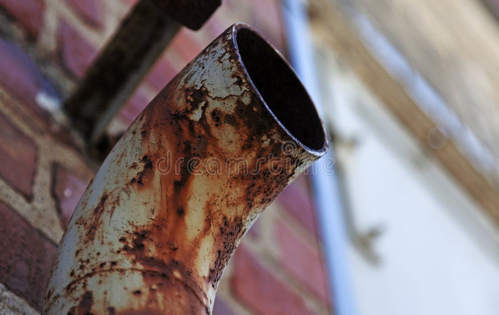A Broken and Rusty Downpour for Rainwater Stock Image - Image of roback ...