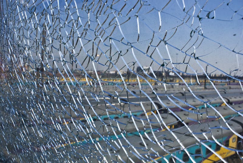 Broken Safety Glass Barrier Stock Image - Image of accidental, glass ...