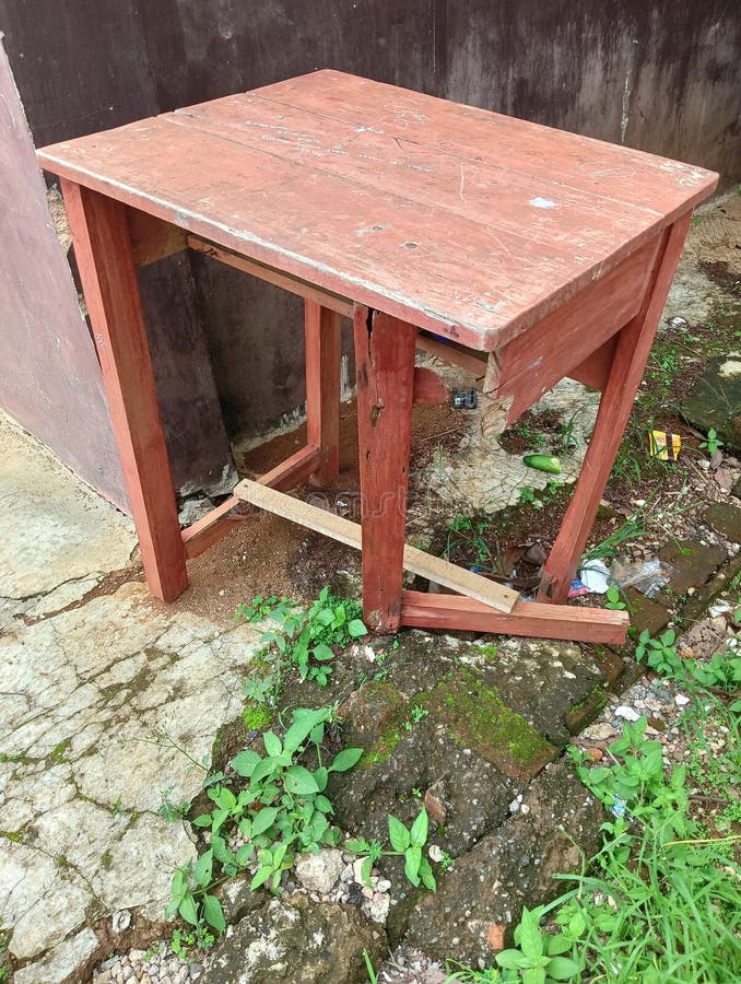 A Broken School Bench Sat Behind the School Building Stock Image ...