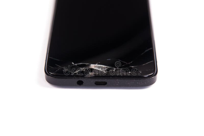 Broken Screen Mobile Phone Black Isolated on a White Background Stock ...