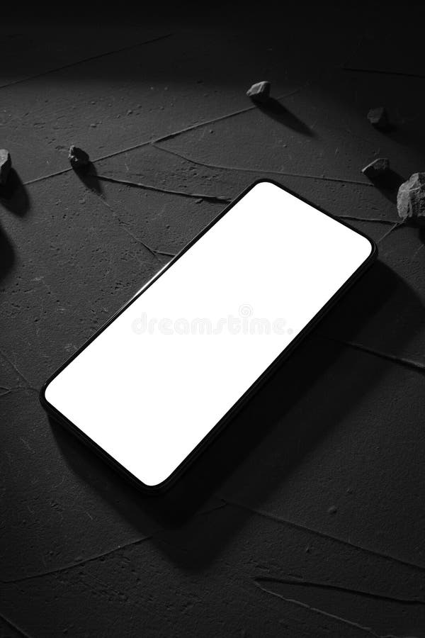 Broken Screen Phone on Concrete Background with Hard Light, Shadows ...