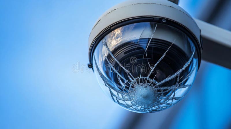 A Broken Security Camera with a Cracked Lens Stock Illustration ...