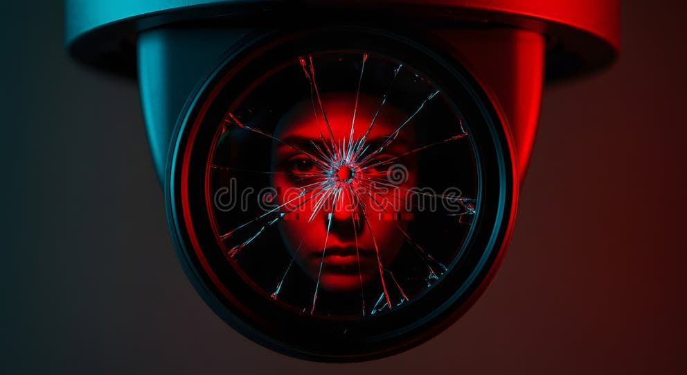Broken Security Camera Lens Stock Photo - Image of glass, intrusion ...