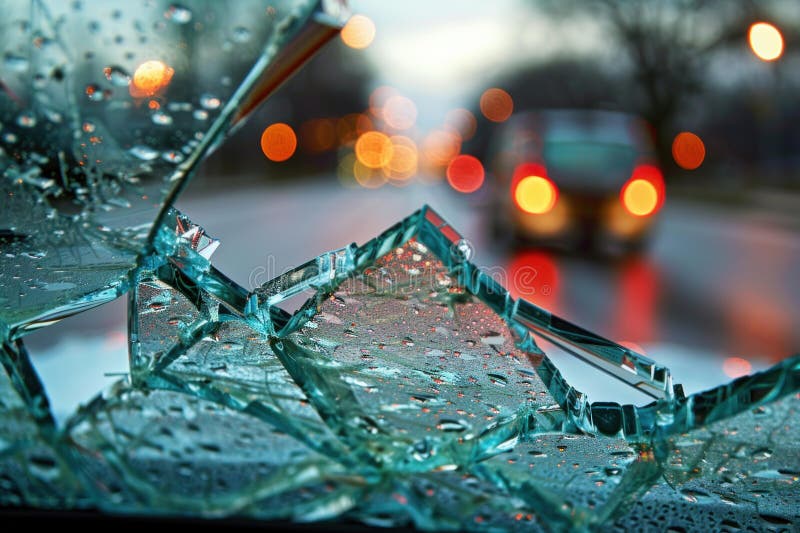 Broken Shards of Glass are Reflecting the City Lights at Night Stock ...