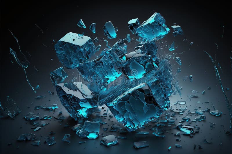 Broken and Shattered Blue Ice Cubes on Dark Background. Generative AI ...