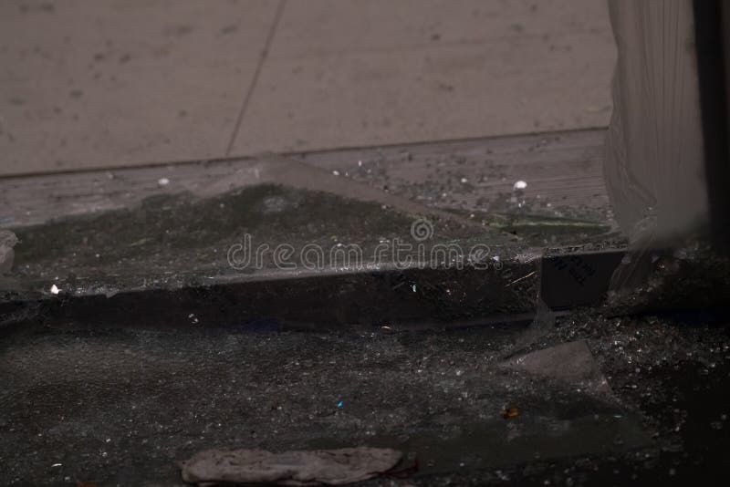 Shattered Glass on Concrete Around a Window Frame Stock Image - Image ...