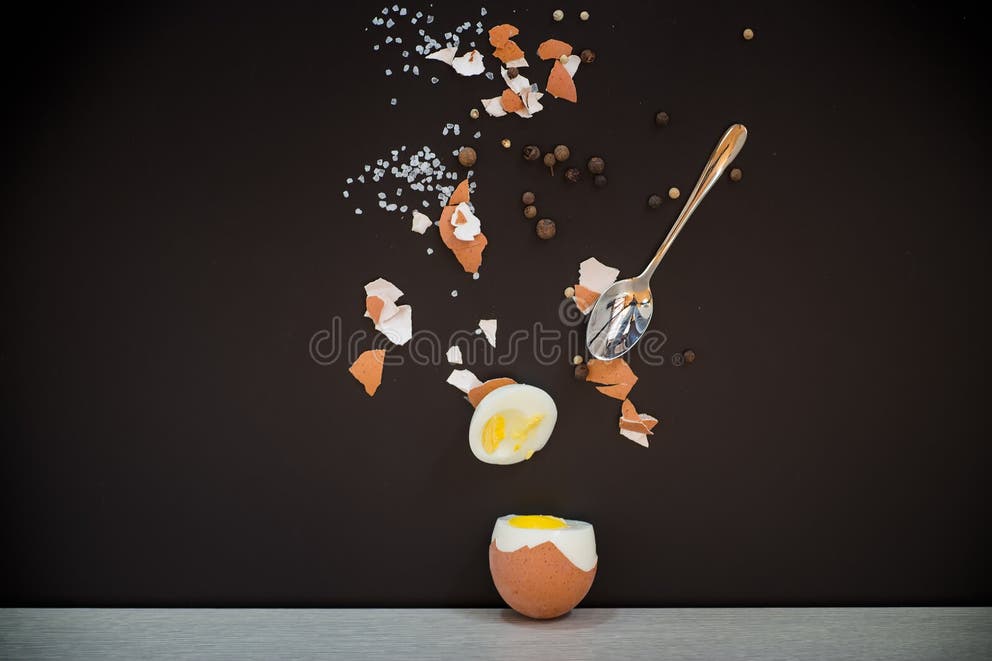 Broken Shell, Spices and Spoon in Artistic Composition Stock Image ...