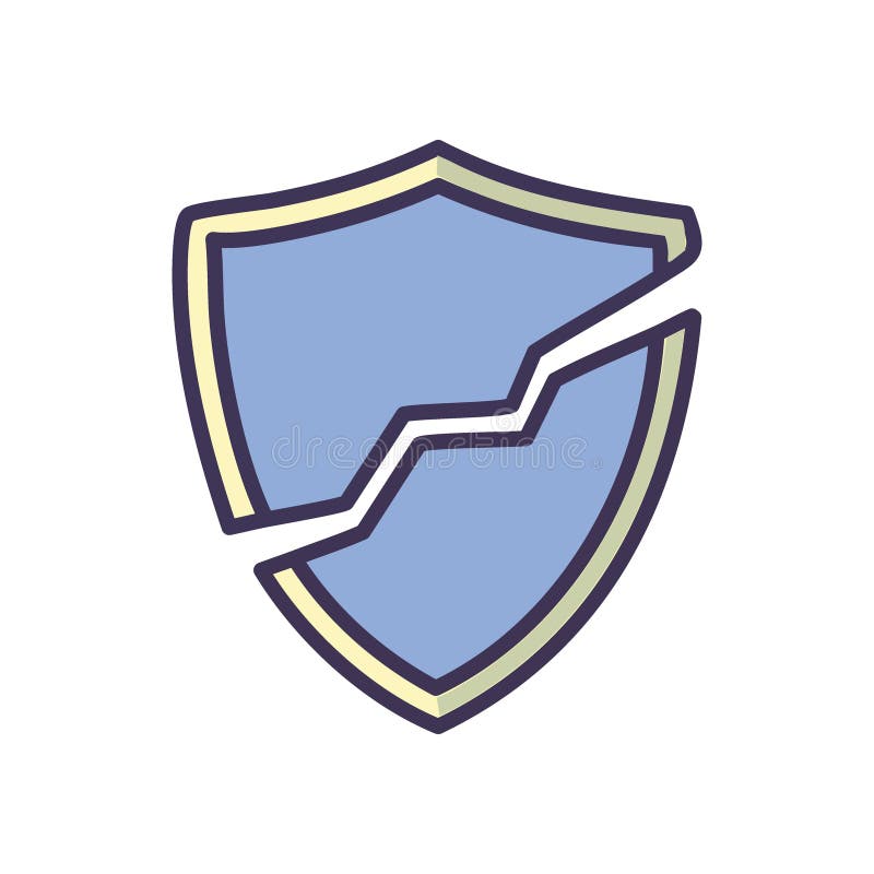 Broken Shield Icon. Cracked Shield Icon, Symbolizing Vulnerability and ...