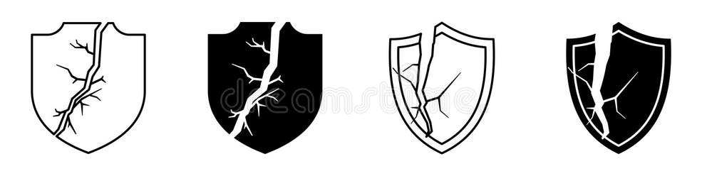 Broken shield icon vector stock vector. Illustration of attack - 347973257
