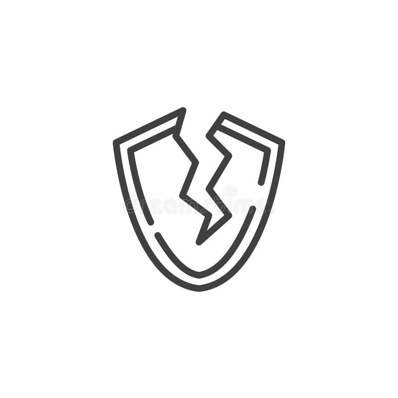 Broken shield line icon stock vector. Illustration of damaged - 180761405